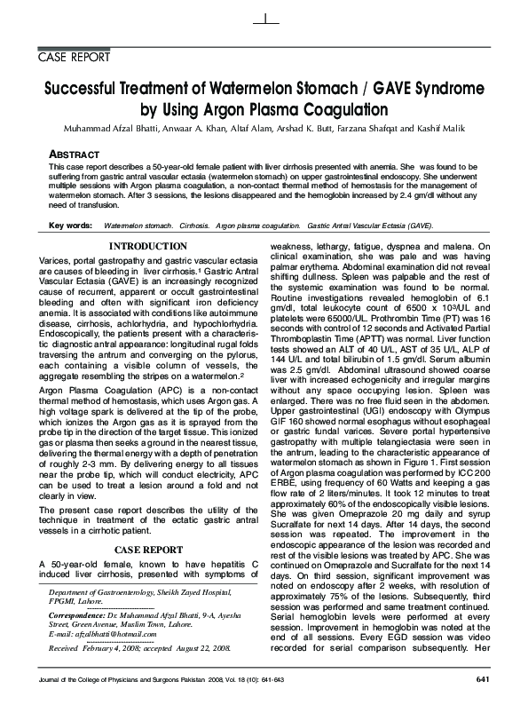 (PDF) Successful treatment of watermelon stomach/GAVE syndrome by using ...