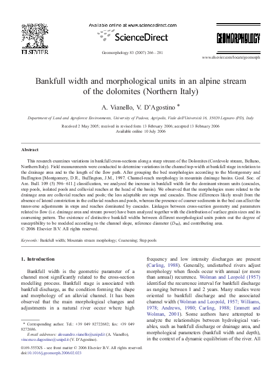 (PDF) Bankfull width and morphological units in an alpine stream of the ...