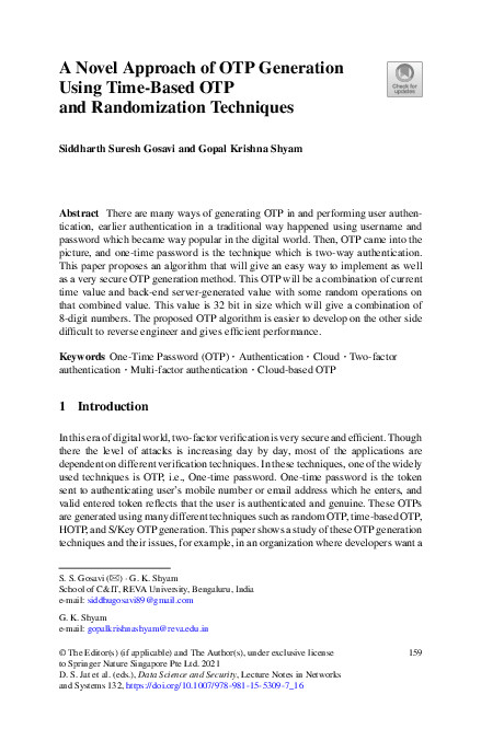 (PDF) A Novel Approach of OTP Generation Using Time-Based OTP and Randomization Techniques ...