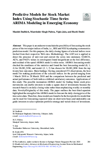 (PDF) Predictive Models for Stock Market Index Using Stochastic Time ... (PDF) Predictive Models for Stock Market Index Using Stochastic Time ...