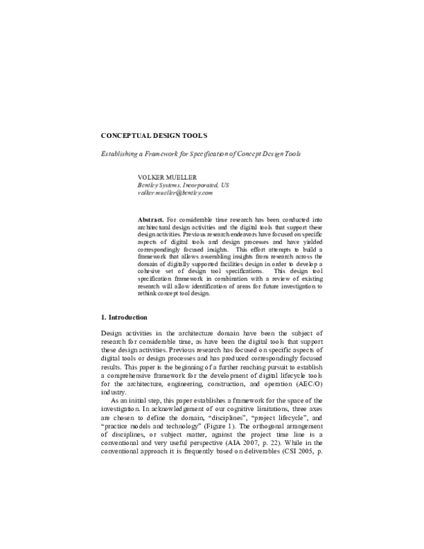 (PDF) Conceptual Design Tools: Establishing a framework for ...