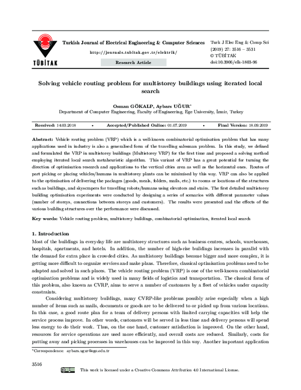 Pdf Solving Vehicle Routing Problem For Multistorey Buildings Using Iterated Local Search 8392