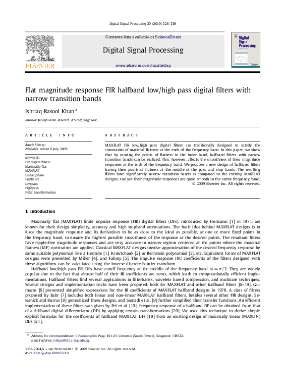 (PDF) Flat magnitude response FIR halfband low/high pass digital ...