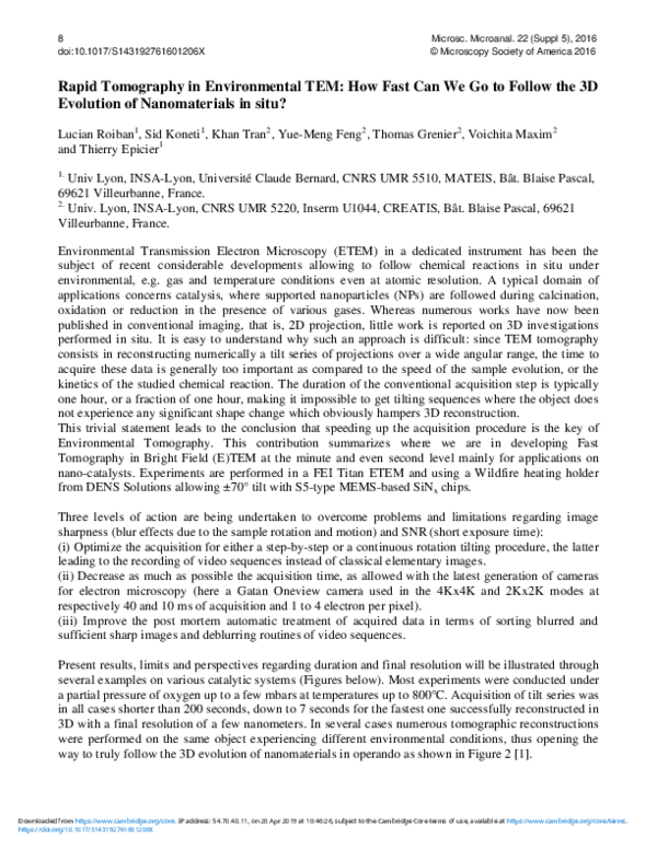 (PDF) Rapid Tomography in Environmental TEM: How Fast Can We Go to ...