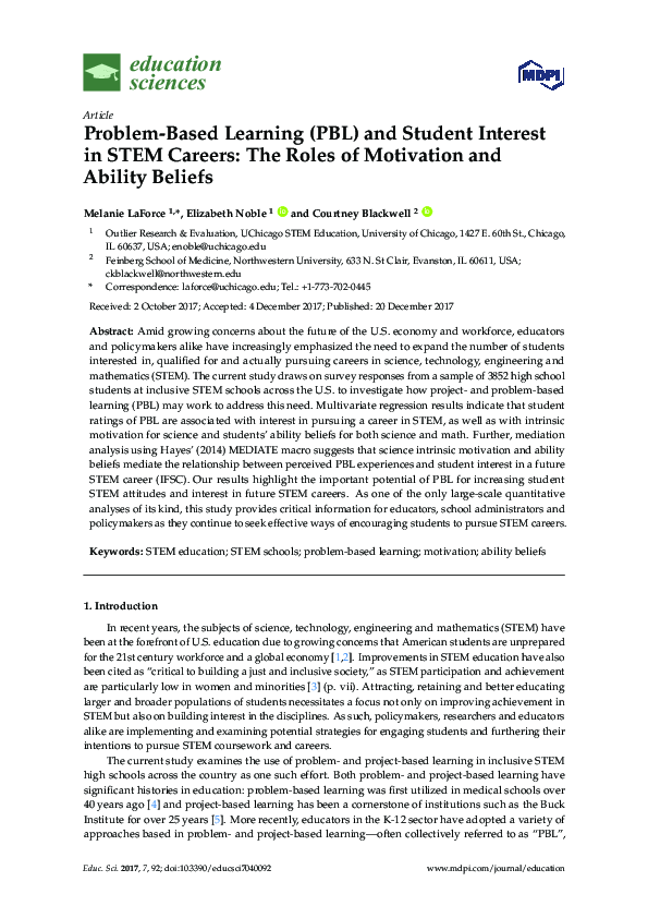 (PDF) Problem-Based Learning (PBL) and Student Interest in STEM Careers ...