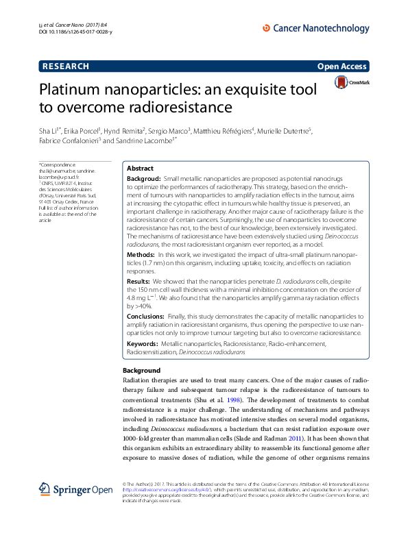 (PDF) Platinum nanoparticles: an exquisite tool to overcome radioresistance