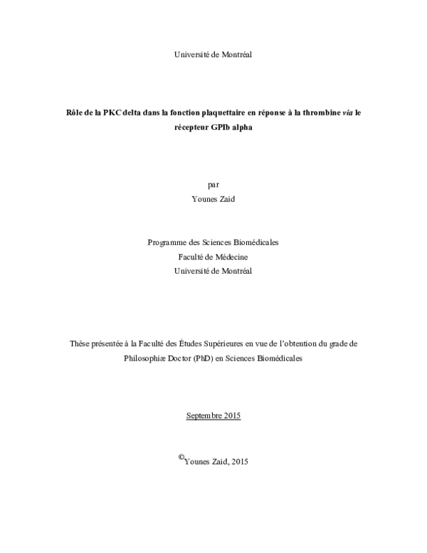 (PDF) Rôle de la PKC delta dans la fonction plaquettaire en réponse à ...