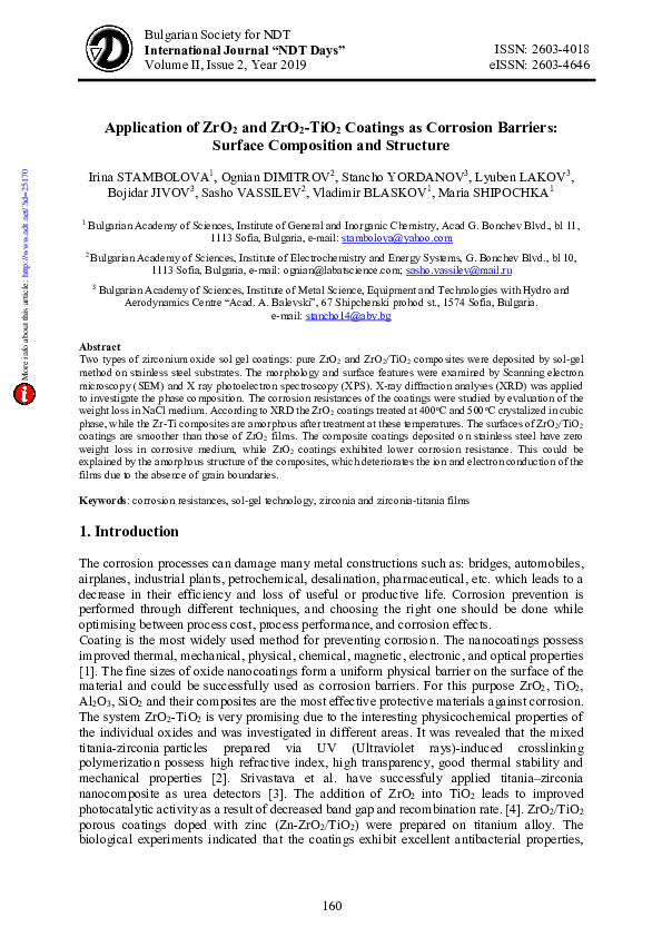 (PDF) Application of ZrO2 and ZrO2-TiO2 Coatings as Corrosion Barriers: Surface Composition and ...