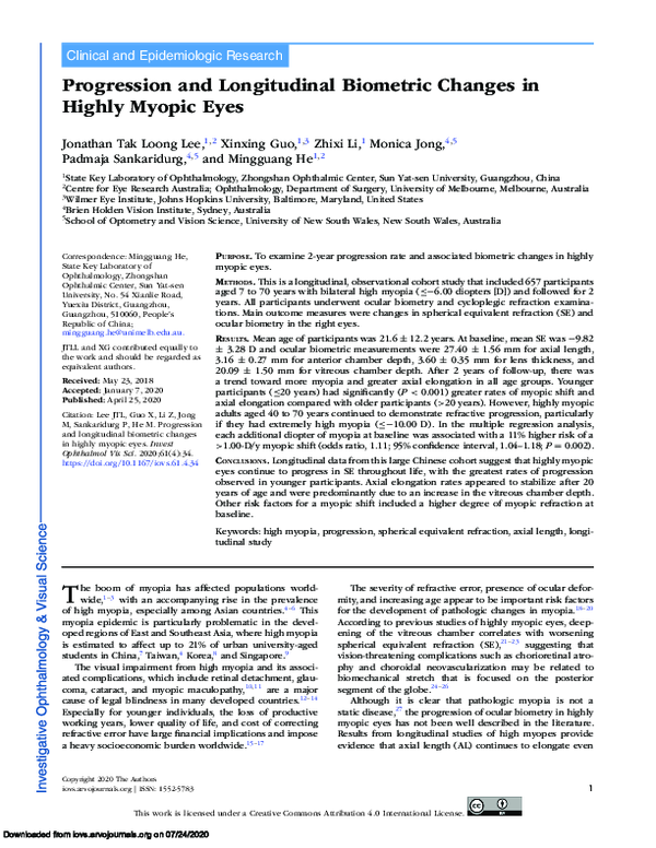 (PDF) Progression and Longitudinal Biometric Changes in Highly Myopic Eyes