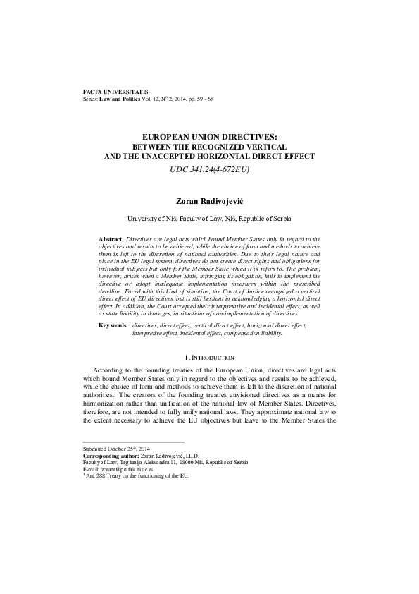 (PDF) European Union Directives: Between the Recognized Vertical and ...