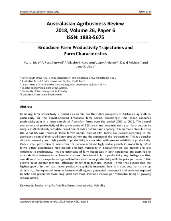 (PDF) Broadacre farm productivity trajectories and farm characteristics