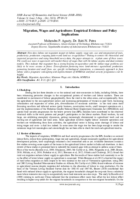 (PDF) Migration, Wages and Agriculture: Empirical Evidence and Policy Implications