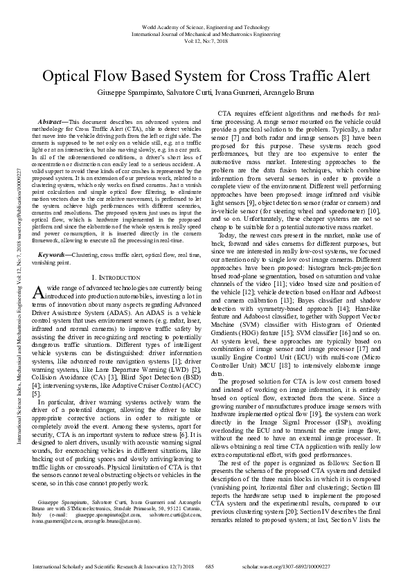 (PDF) Optical Flow Based System for Cross Traffic Alert