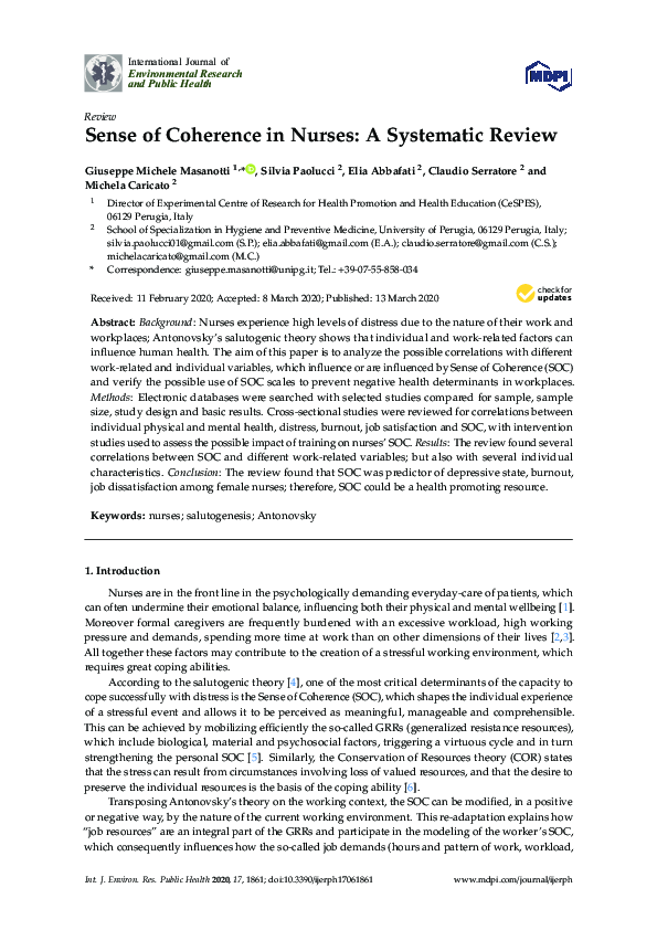 (PDF) Sense of Coherence in Nurses: A Systematic Review