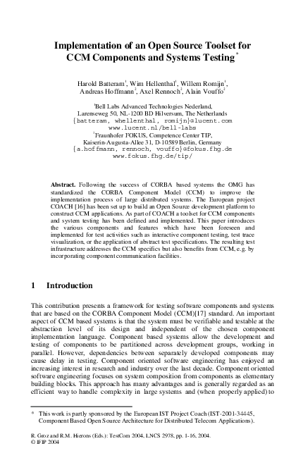 Pdf Implementation Of An Open Source Toolset For Ccm Components And Systems Testing Wim