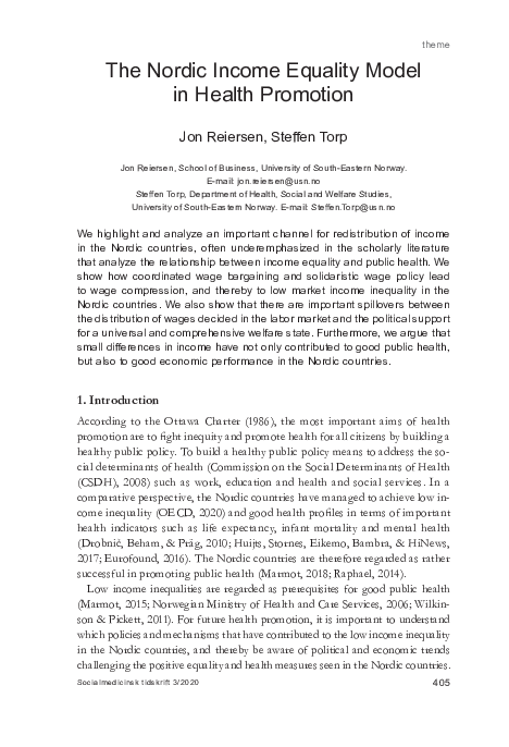 (PDF) The Nordic Income Equality Model in Health Promotion