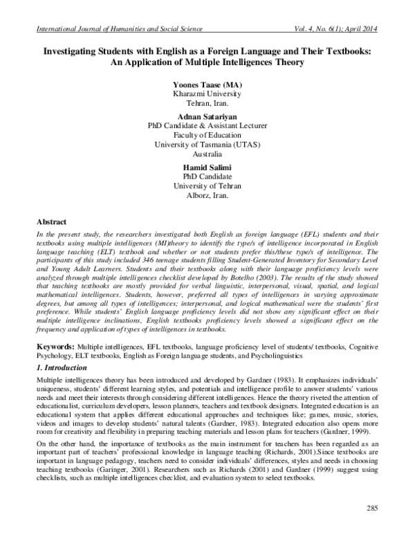 (PDF) Investigating Students with English as a Foreign Language and Their Textbooks: An ...