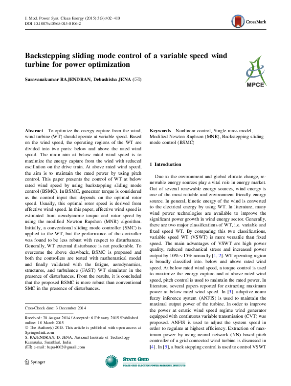 (PDF) Backstepping sliding mode control of a variable speed wind ...