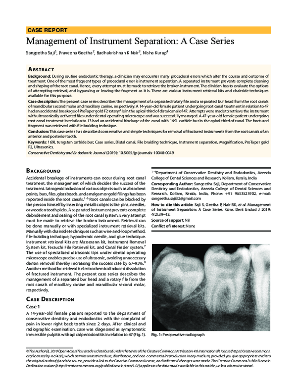 (PDF) Management of Instrument Separation: A Case Series