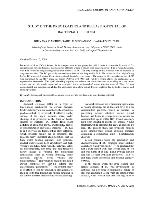 (PDF) Study on the Drug Loading and Release Potential of Bacterial ...