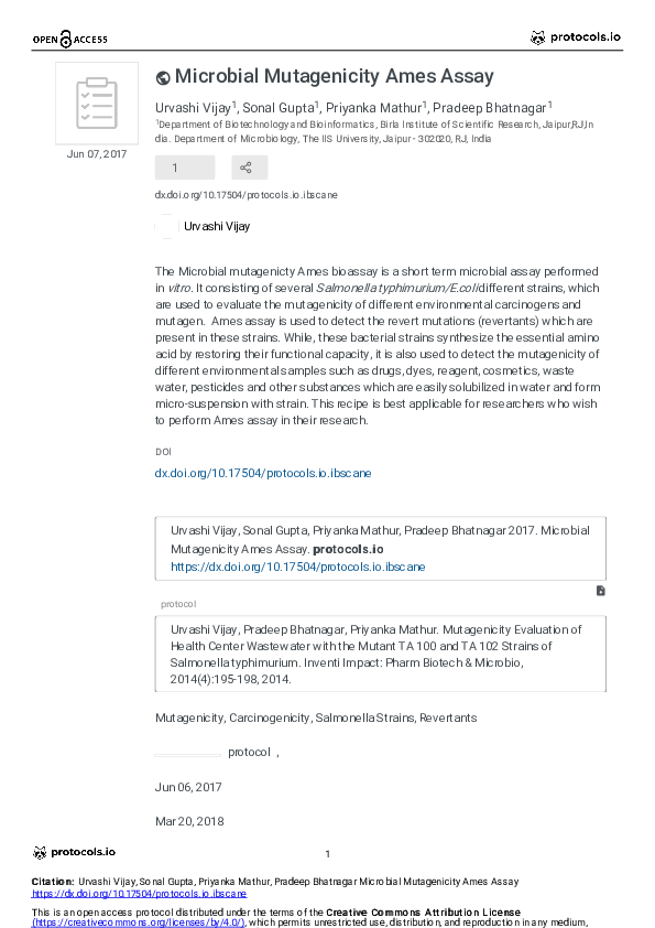 (PDF) Microbial Mutagenicity Ames Assay v1