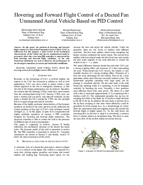 (PDF) Hovering and Forward Flight Control of a Ducted Fan Unmanned Aerial Vehicle Based on PID ...