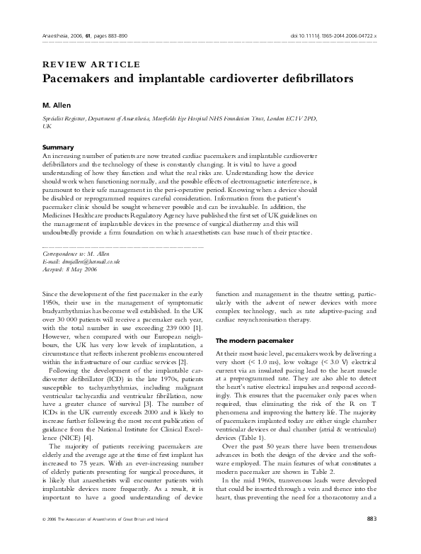 (PDF) Pacemakers and implantable cardioverter defibrillators