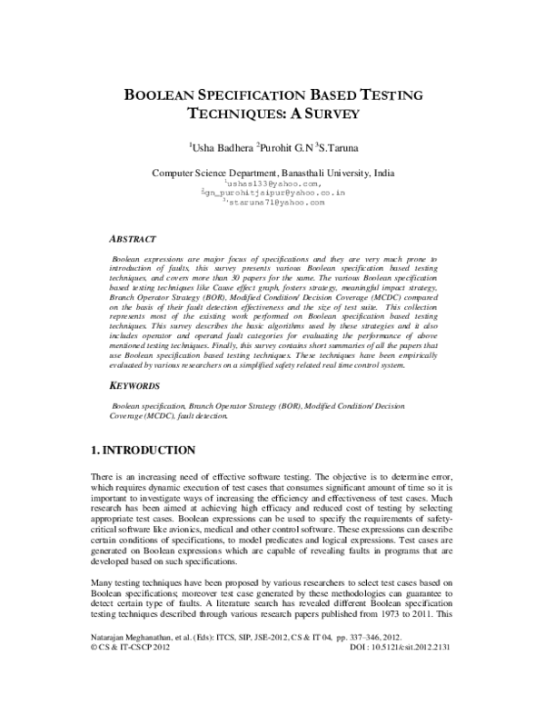 Pdf Boolean Specification Based Testing Techniques A Survey
