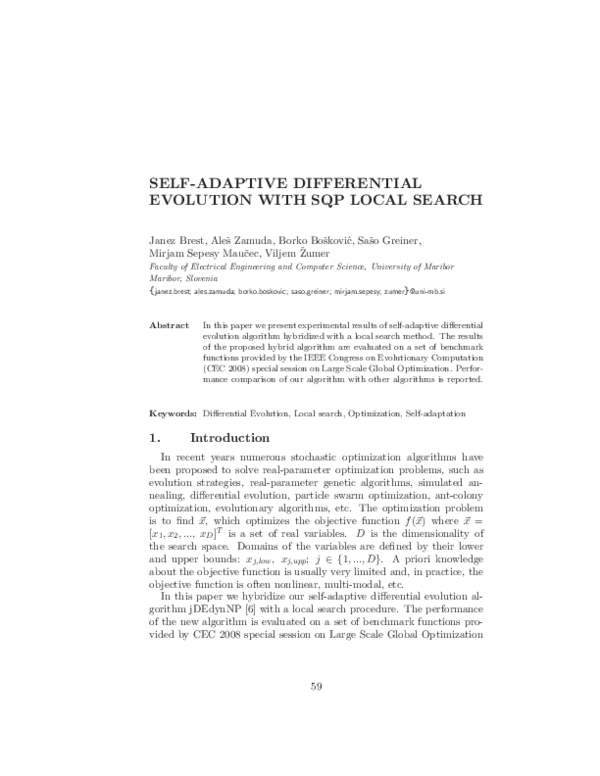 (PDF) Self-adaptive differential evolution with SQP local search