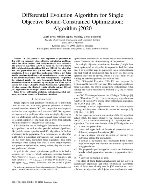 (PDF) Differential Evolution Algorithm for Single Objective Bound-Constrained Optimization ...
