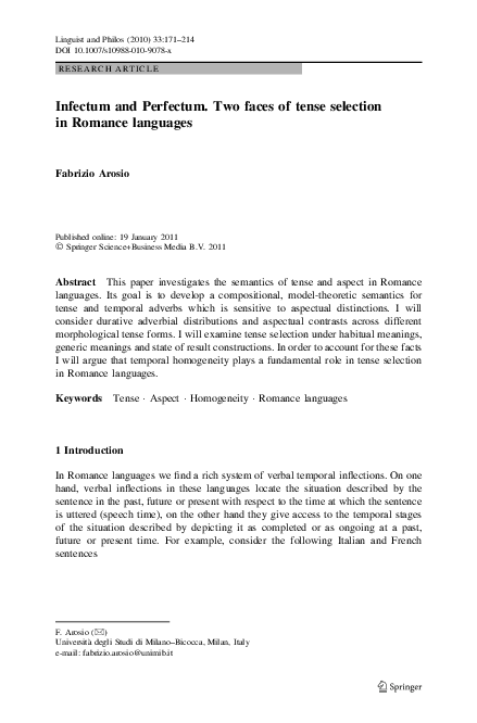 (PDF) Tense Selection and Aspect in Romance Languages