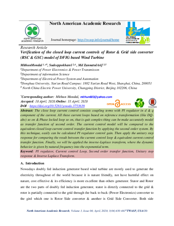 Pdf Verification Of The Closed Loop Current Controls Of Rotor And Grid
