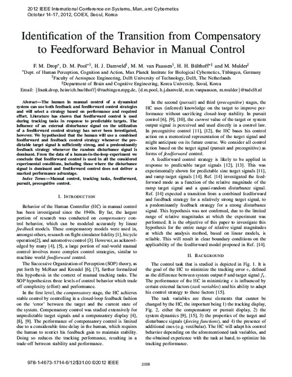 (PDF) Identification of the transition from compensatory to feedforward behavior in manual control