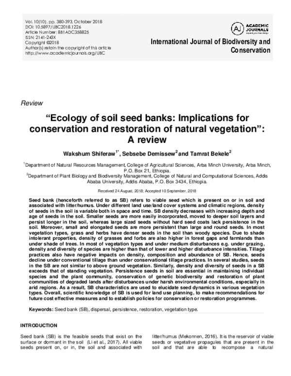 (PDF) Ecology of soil seed banks: Implications for conservation and ...