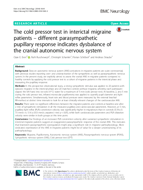 (PDF) The cold pressor test in interictal migraine patients - different ...