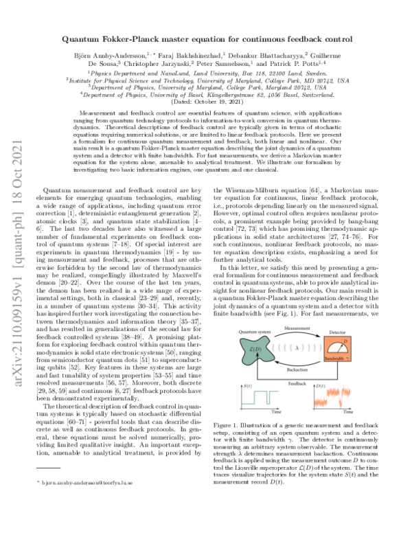 (PDF) Quantum Fokker-Planck master equation for continuous feedback control