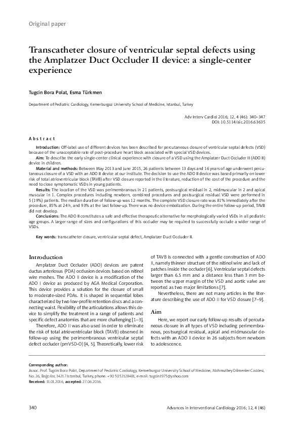 (PDF) Transcatheter closure of ventricular septal defects using the ...