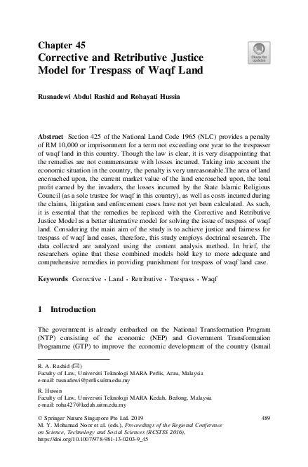 (PDF) Corrective and Retributive Justice Model for Trespass of Waqf Land