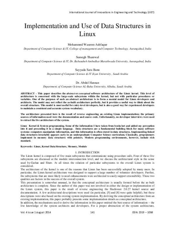 (PDF) Implementation and Use of Data Structures in Linux