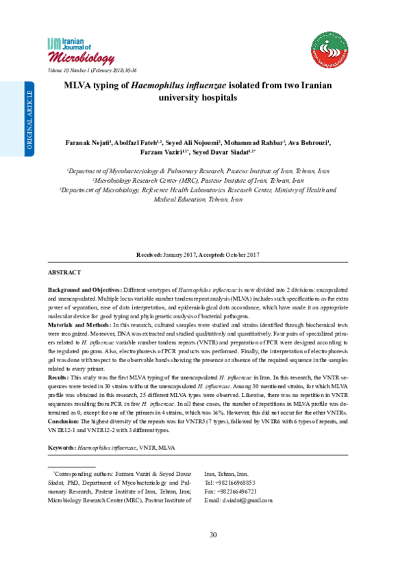 (PDF) MLVA Typing of H. influenzae in Iran