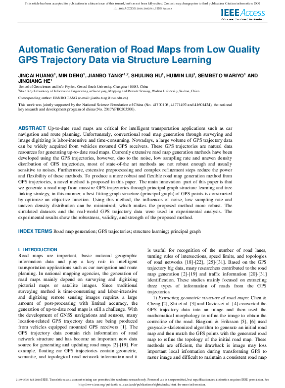 (PDF) Automatic Generation of Road Maps from Low Quality GPS Trajectory ...