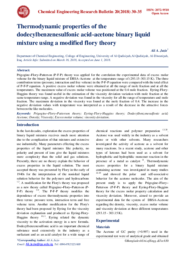 (PDF) Thermodynamic properties of the dodecylbenzenesulfonic acid-acetone binary liquid mixture ...