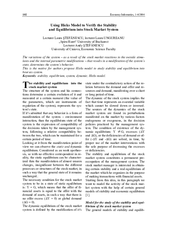 (PDF) Using Hicks Model to Verify the Stability and Equilibrium into ...