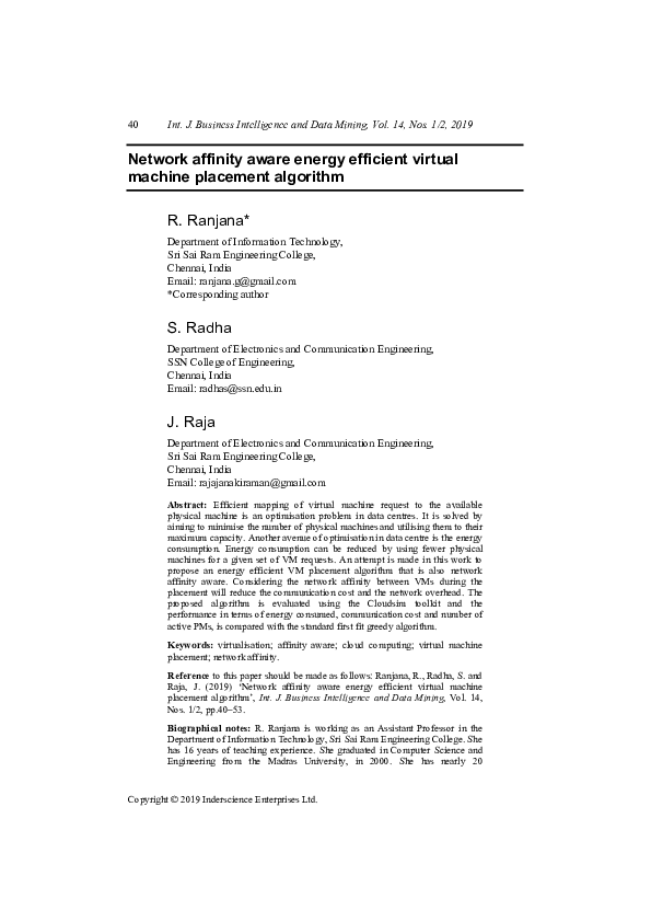 (PDF) Network Affinity Aware Energy Efficient Virtual Machine Placement Algorithm
