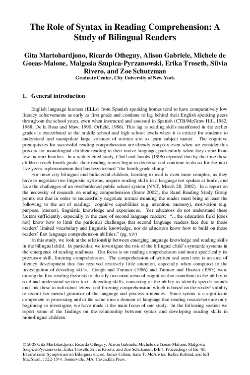 (PDF) The Role of Syntax in Reading Comprehension: A Study of Bilingual ...