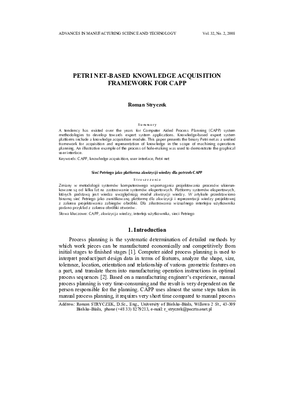 (PDF) Petri net-based knowledge acquisition framework for CAPP