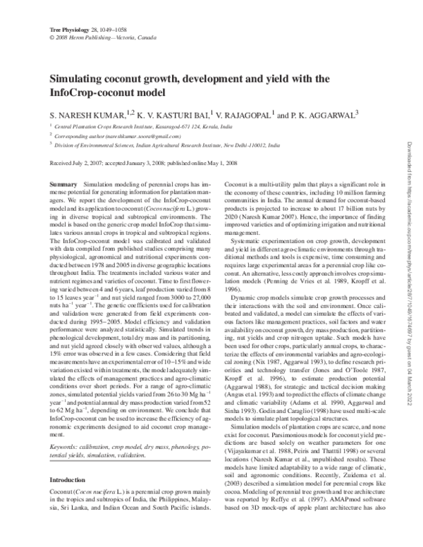 (PDF) Simulating coconut growth, development and yield with the InfoCrop-coconut model