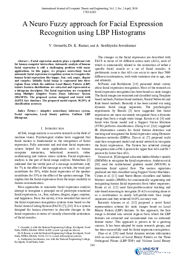 (PDF) A Neuro Fuzzy Approach for Facial Expression Recognition Using ...