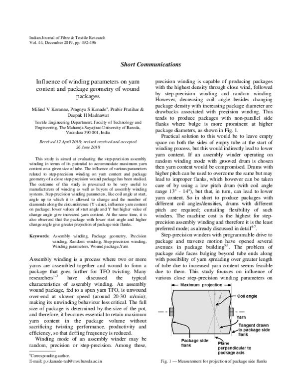 (PDF) Influence of winding parameters on yarn content and package ...