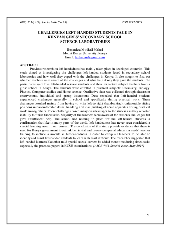 (PDF) Challenges left-handed students face in Kenyan girls’ secondary ...
